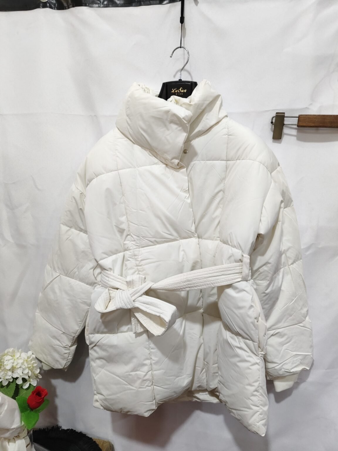 Belted Puffer Jacket | Large Lapel Warm Women's Winter Coat